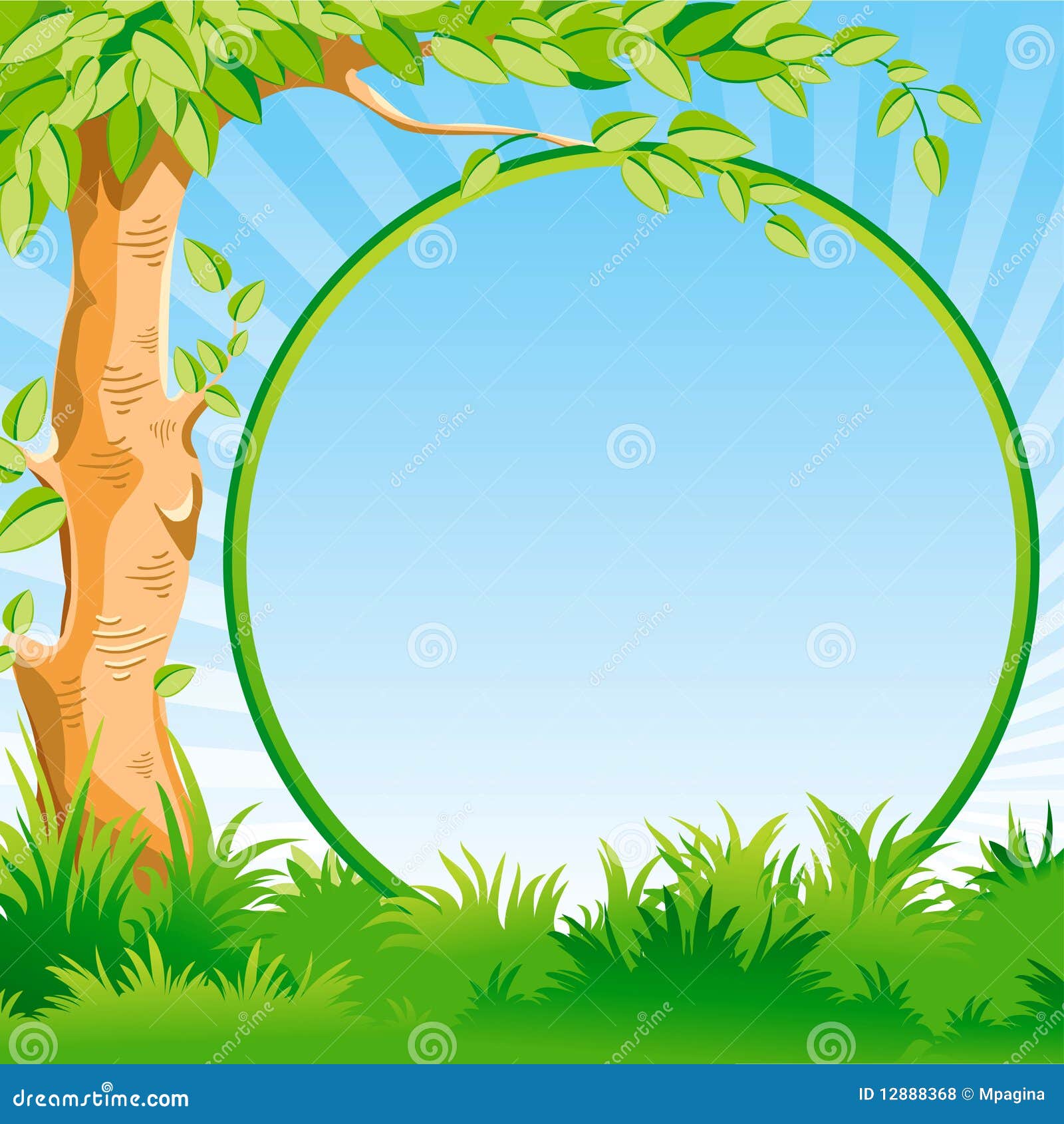Landscape with a Tree and Frame Stock Vector - Illustration of forest ...
