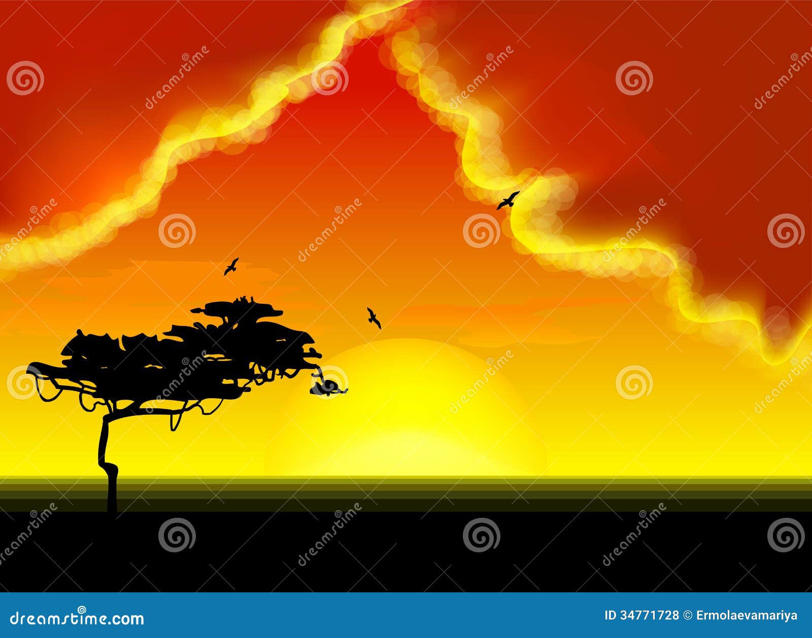 Landscape with Tree on Horizon. Vector Stock Illustration ...