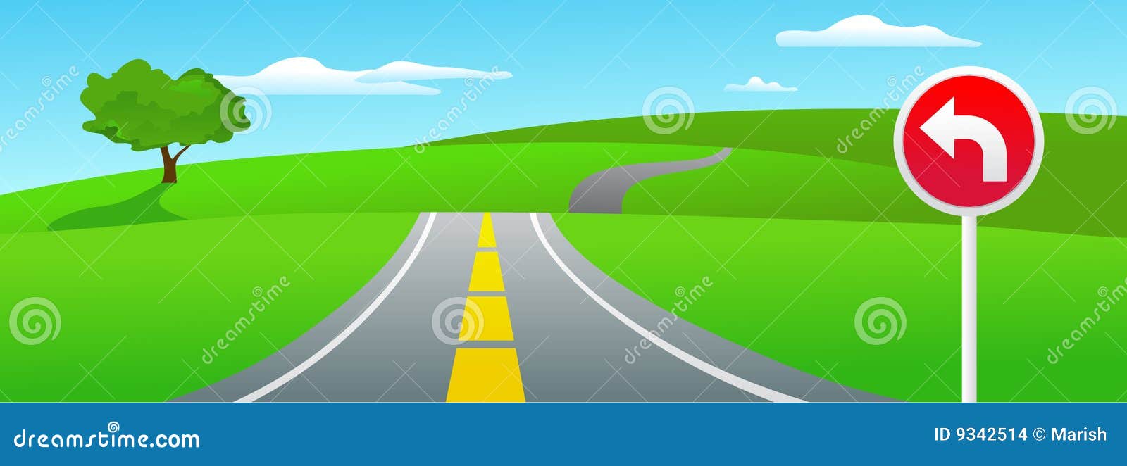 Landscape with a Tree and a Road Sign Stock Vector - Illustration of ...