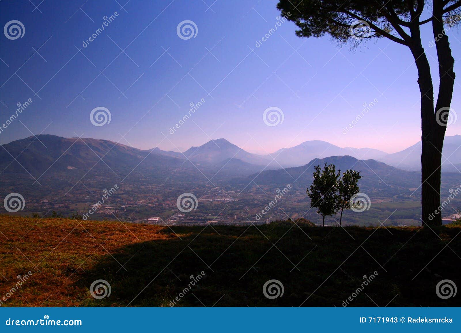 Landscape with Tree and a Town Stock Image - Image of landscape, open ...