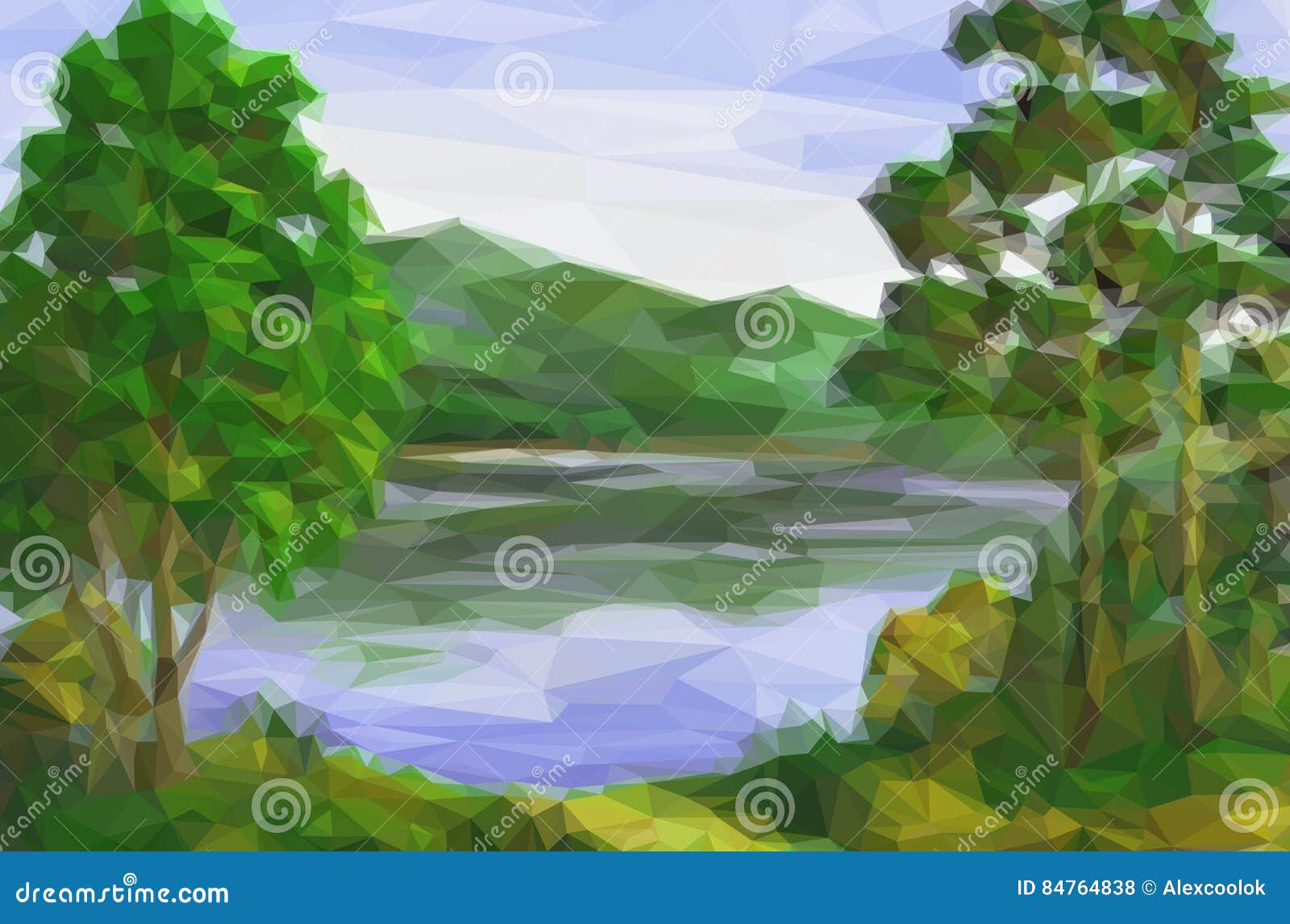 Landscape, Trees and Lake stock vector. Illustration of country - 84764838