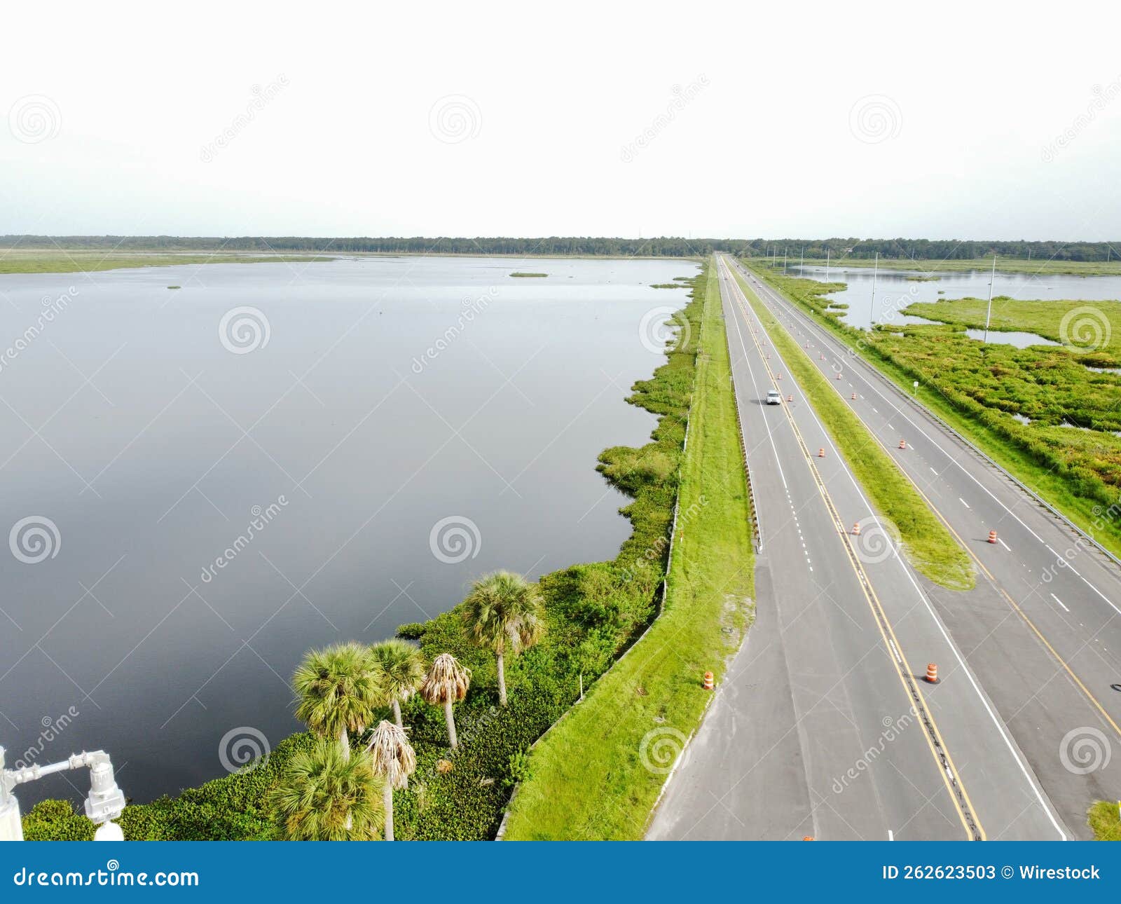 Landscape of a Two-lane Road Over the Water Surrounded by Greenery ...