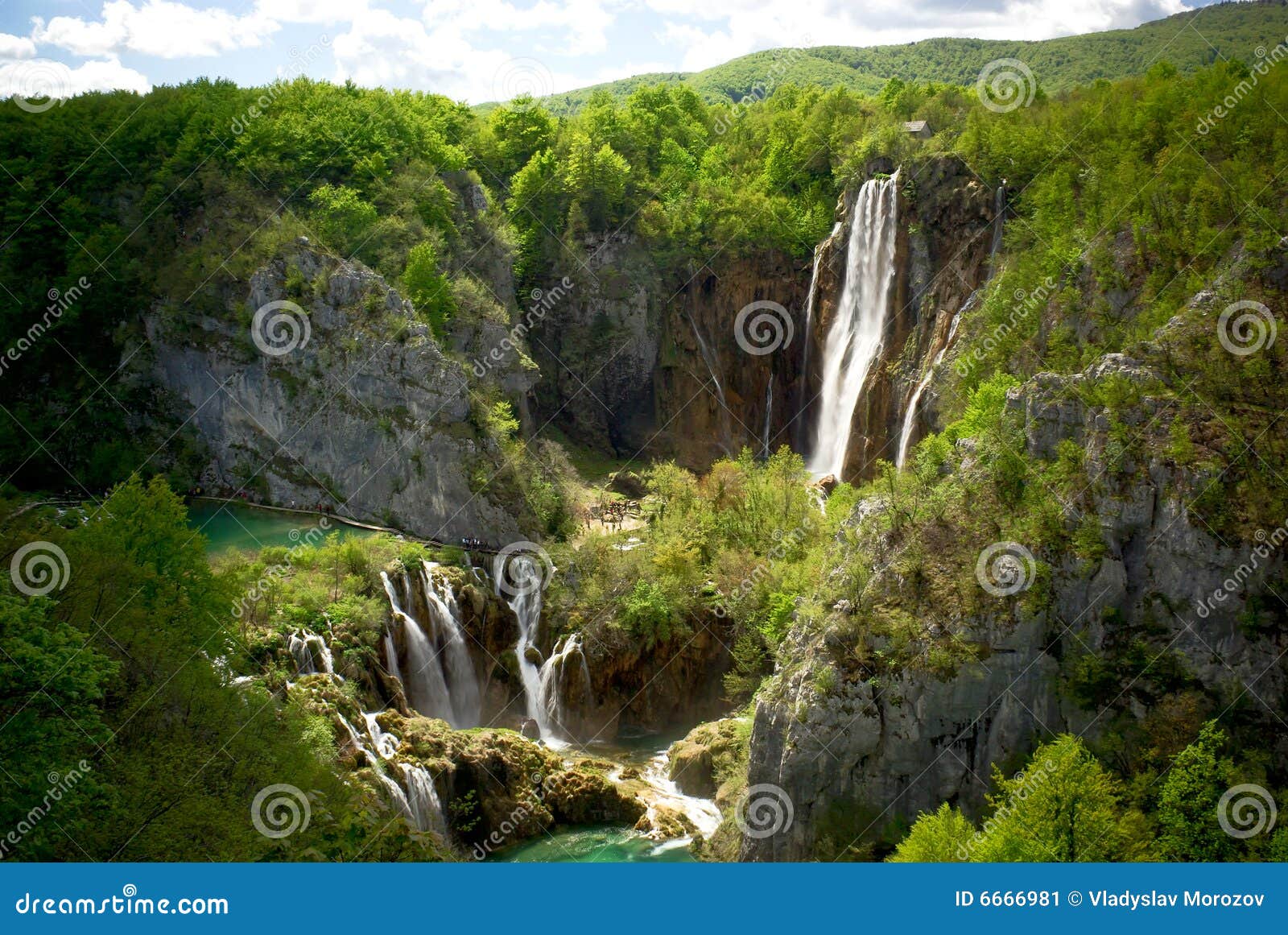 Landscape with Two Waterfalls in Mountains Stock Image - Image of blue ...