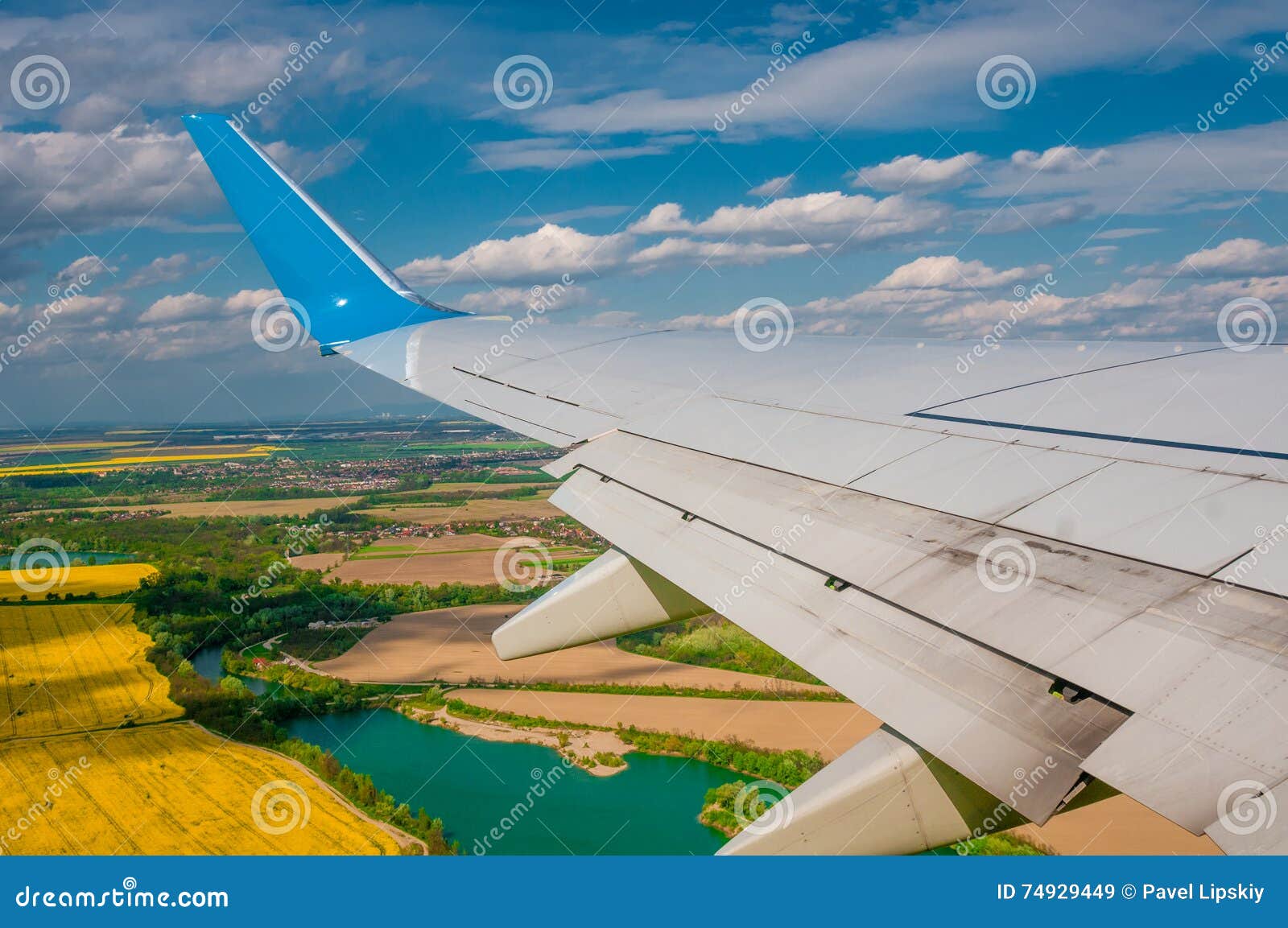 Landscape Under Airplane Wing Stock Image - Image of aircraft, nature ...