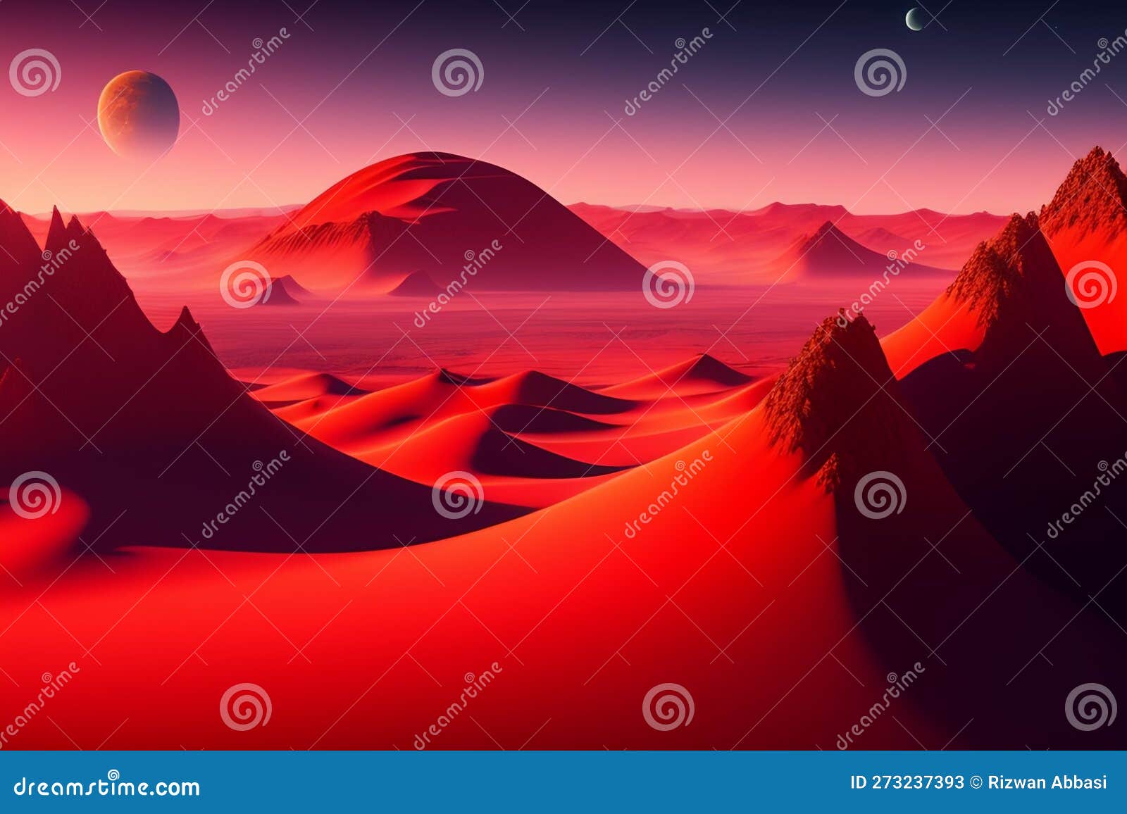 The Landscape of an Unknown Red Planet Surface with Mountains and ...