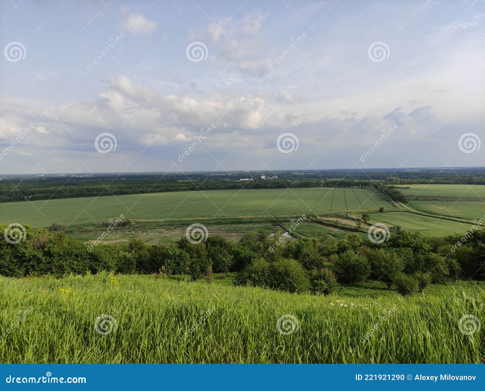 Landscape - Valley, Fields, Forest and Sky in Clouds Stock Photo ...