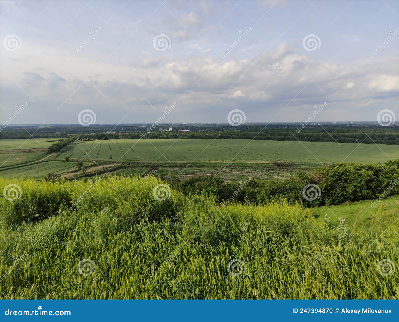 Landscape - Valley, Fields, Forest and Sky in Clouds Stock Photo ...