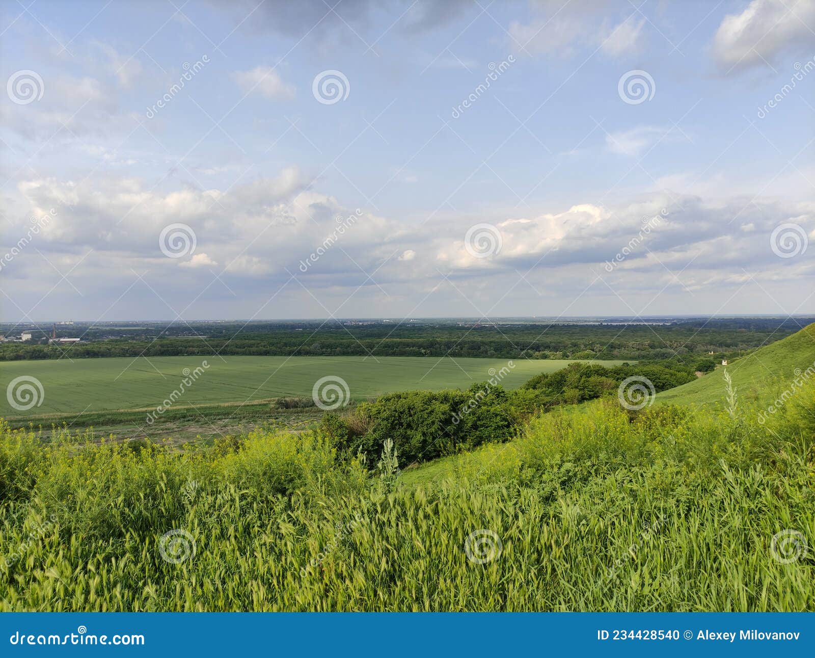 Landscape - Valley, Fields, Forest and Sky in Clouds Stock Photo ...
