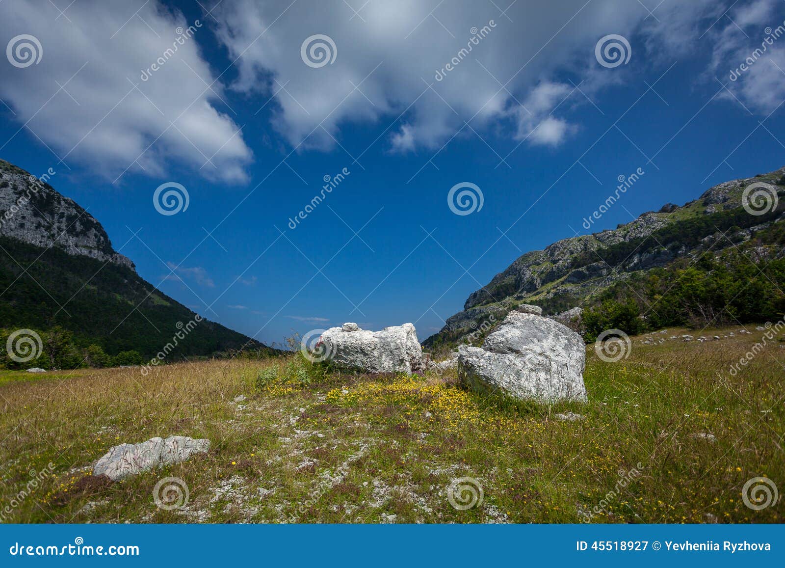 Landscape of Valley between Two High Mountains at Sunny Day Stock Image ...