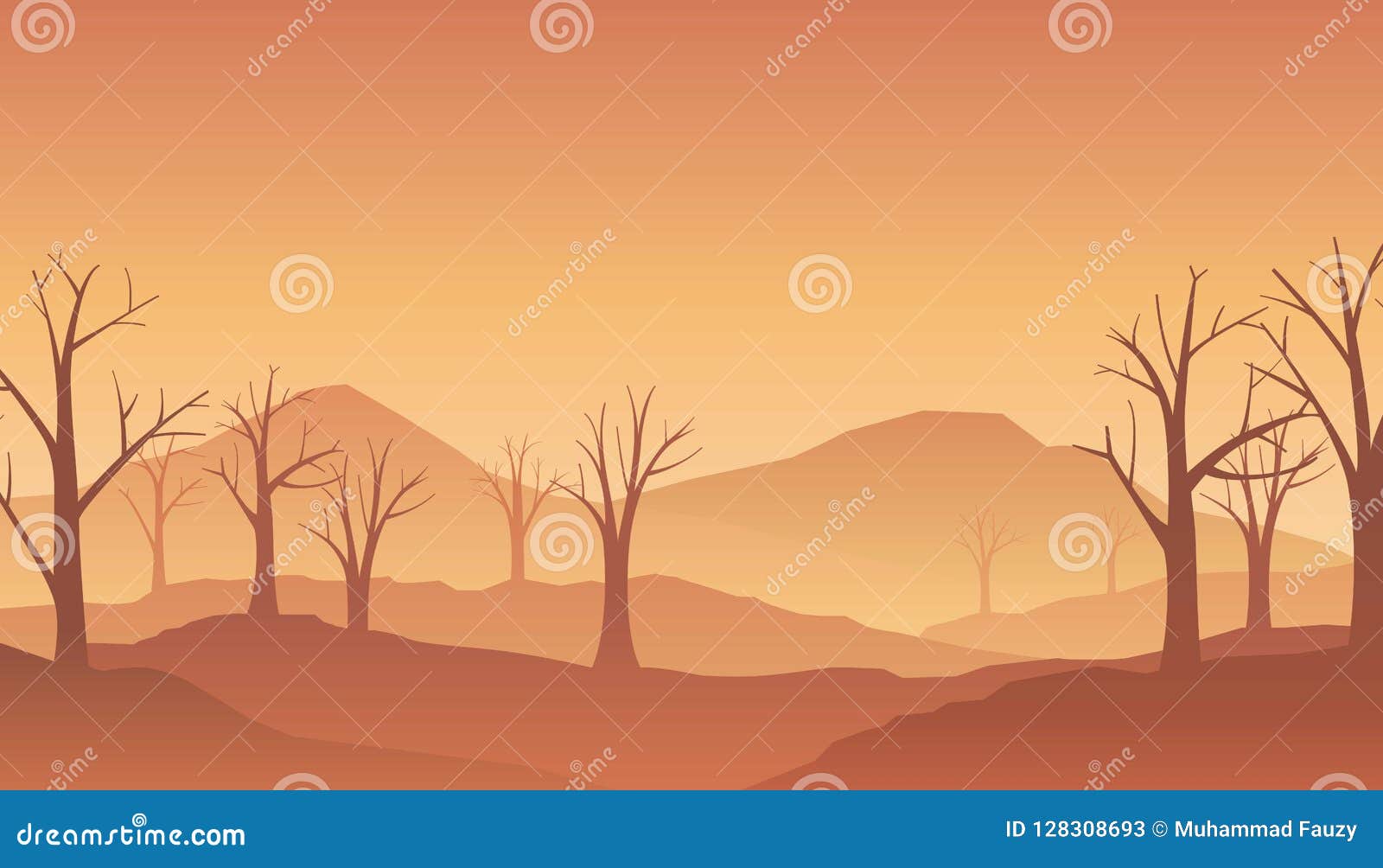 Landscape Vector with Dead Tree Stock Vector - Illustration of leaf ...