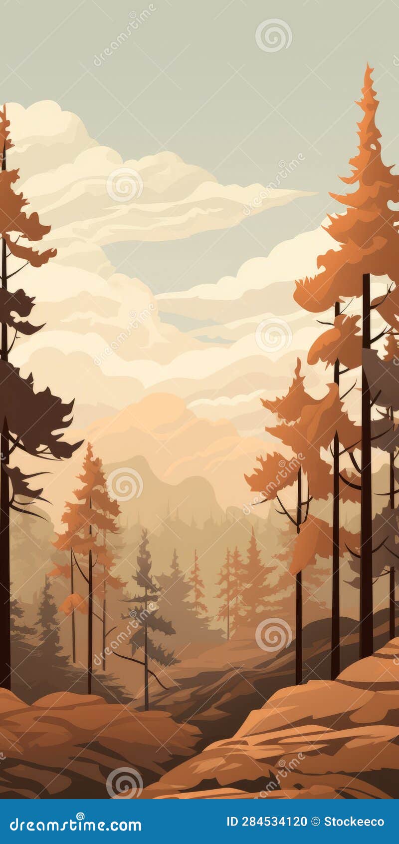 Mahogany Forest in Rocky Mountains: a Colorful and Serene Illustration ...