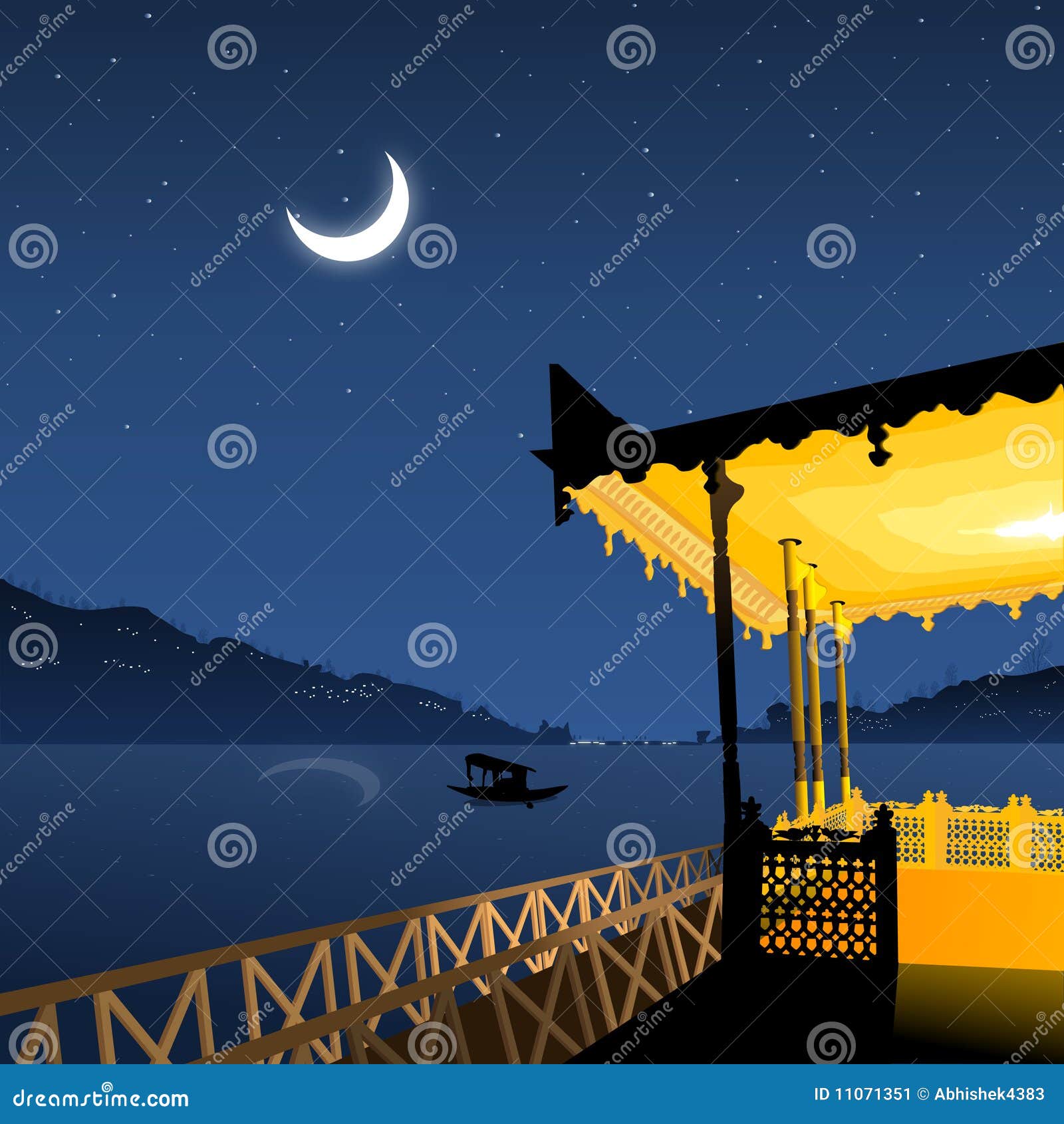 Landscape View from Boathouse Stock Illustration - Illustration of boat ...
