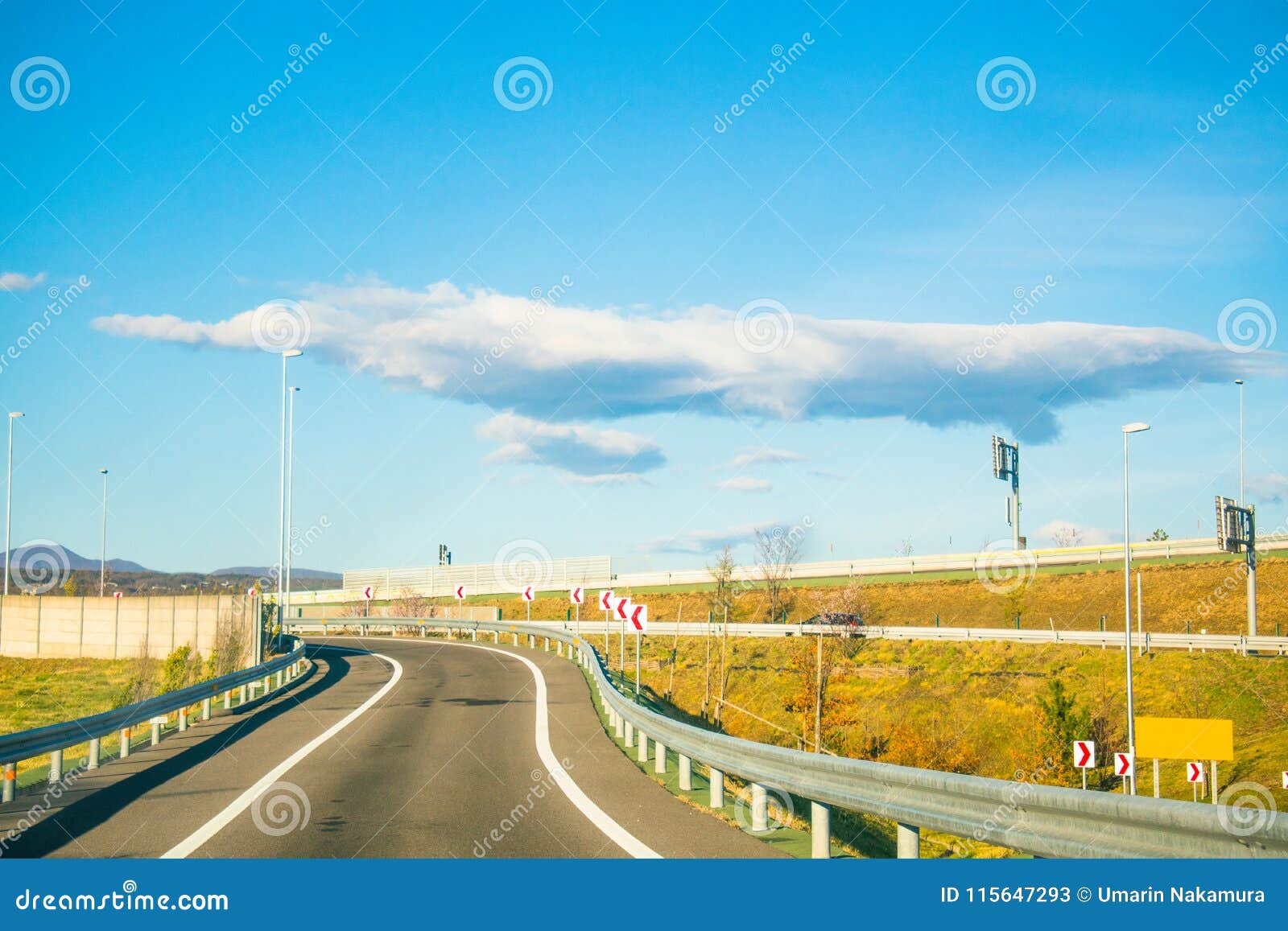Landscape View on Expressway with Mountains and Blue Sky Back Stock ...