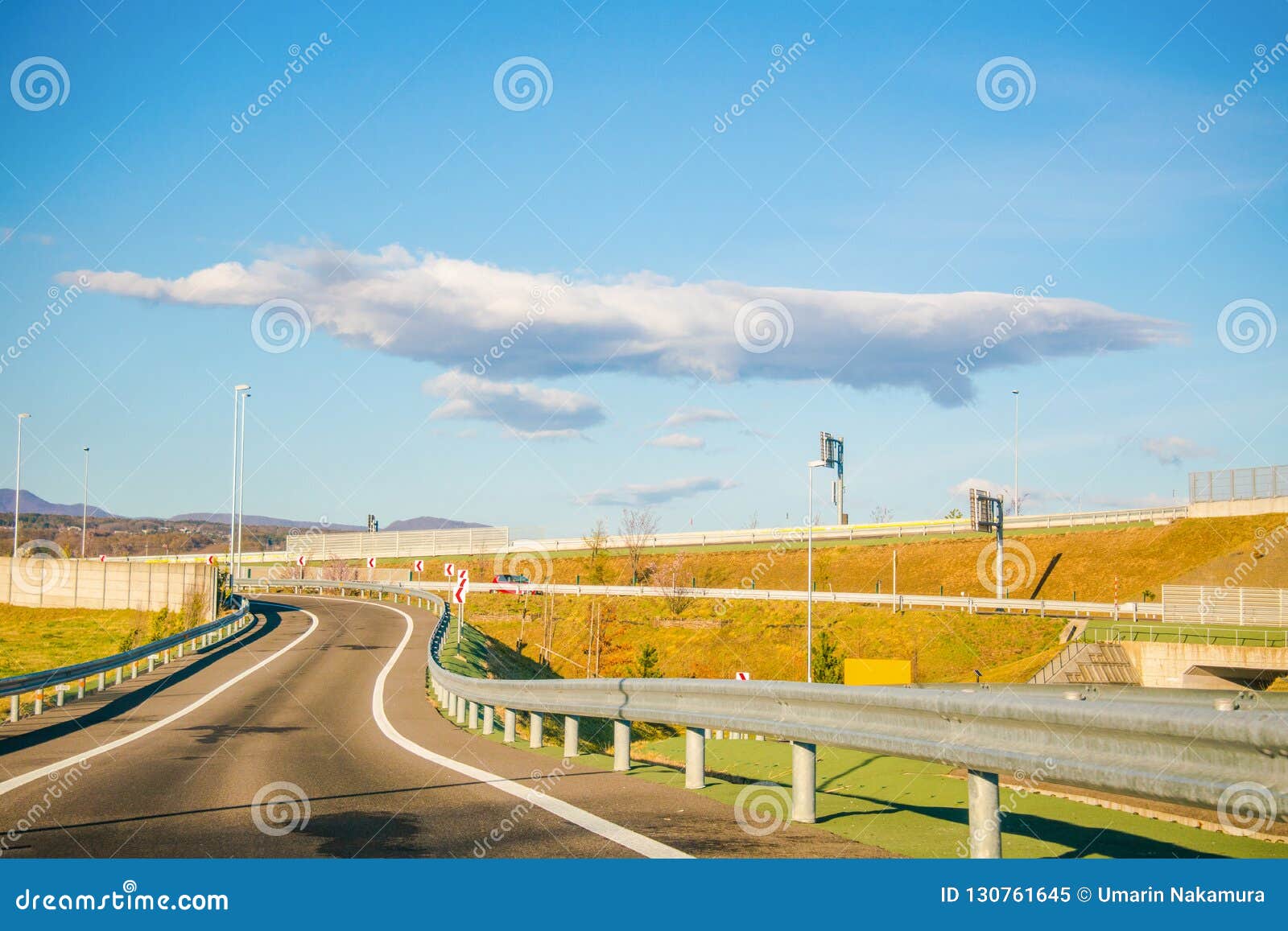 Landscape View on Expressway with Mountains and Blue Sky Back Stock ...