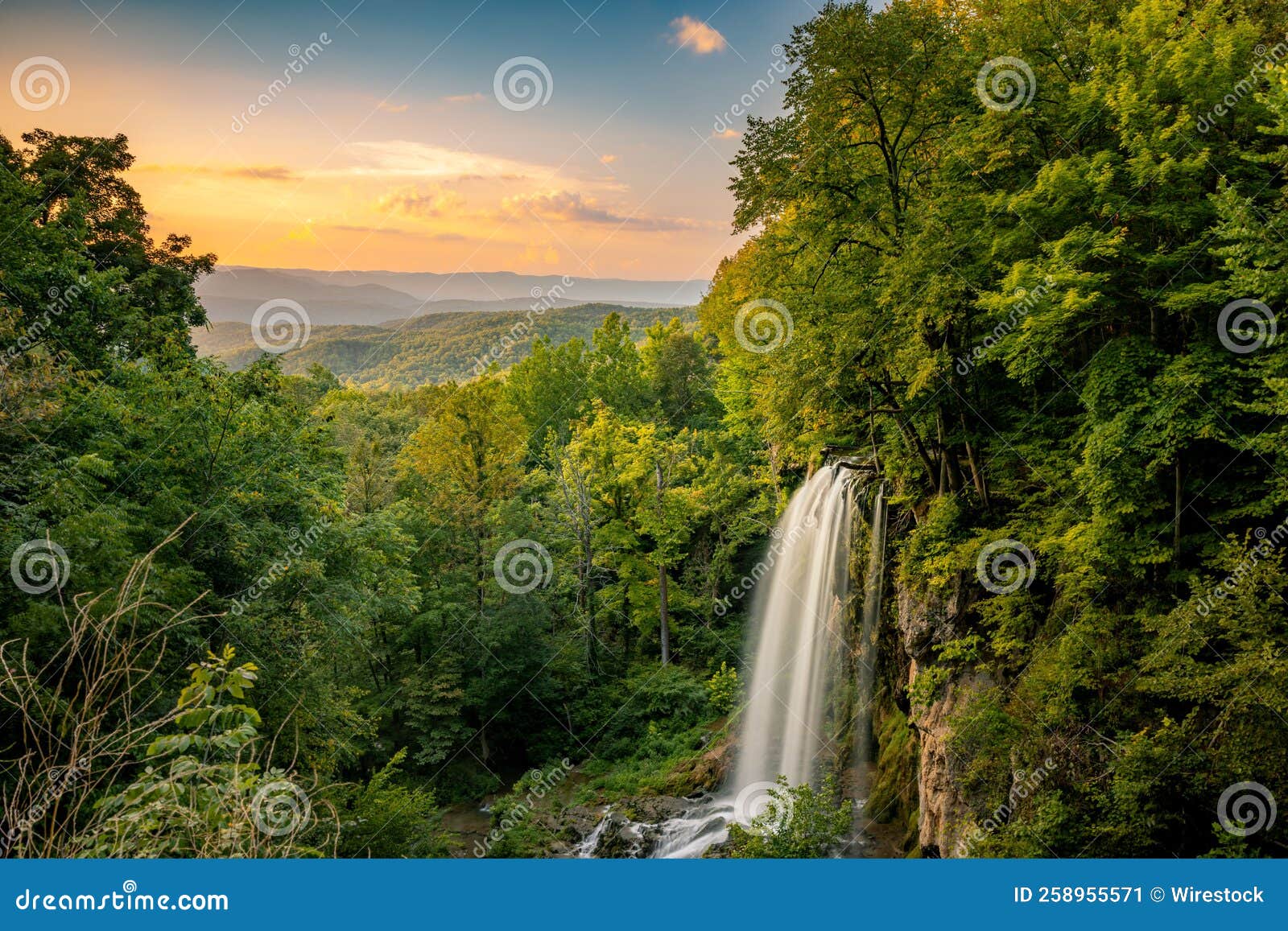 Landscape View of Falling Spring Falls Waterfall in Virginia Under ...