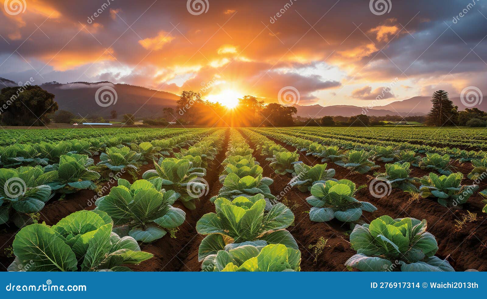 Landscape View of a Freshly Growing Cabbage Field. Generative AI Stock ...