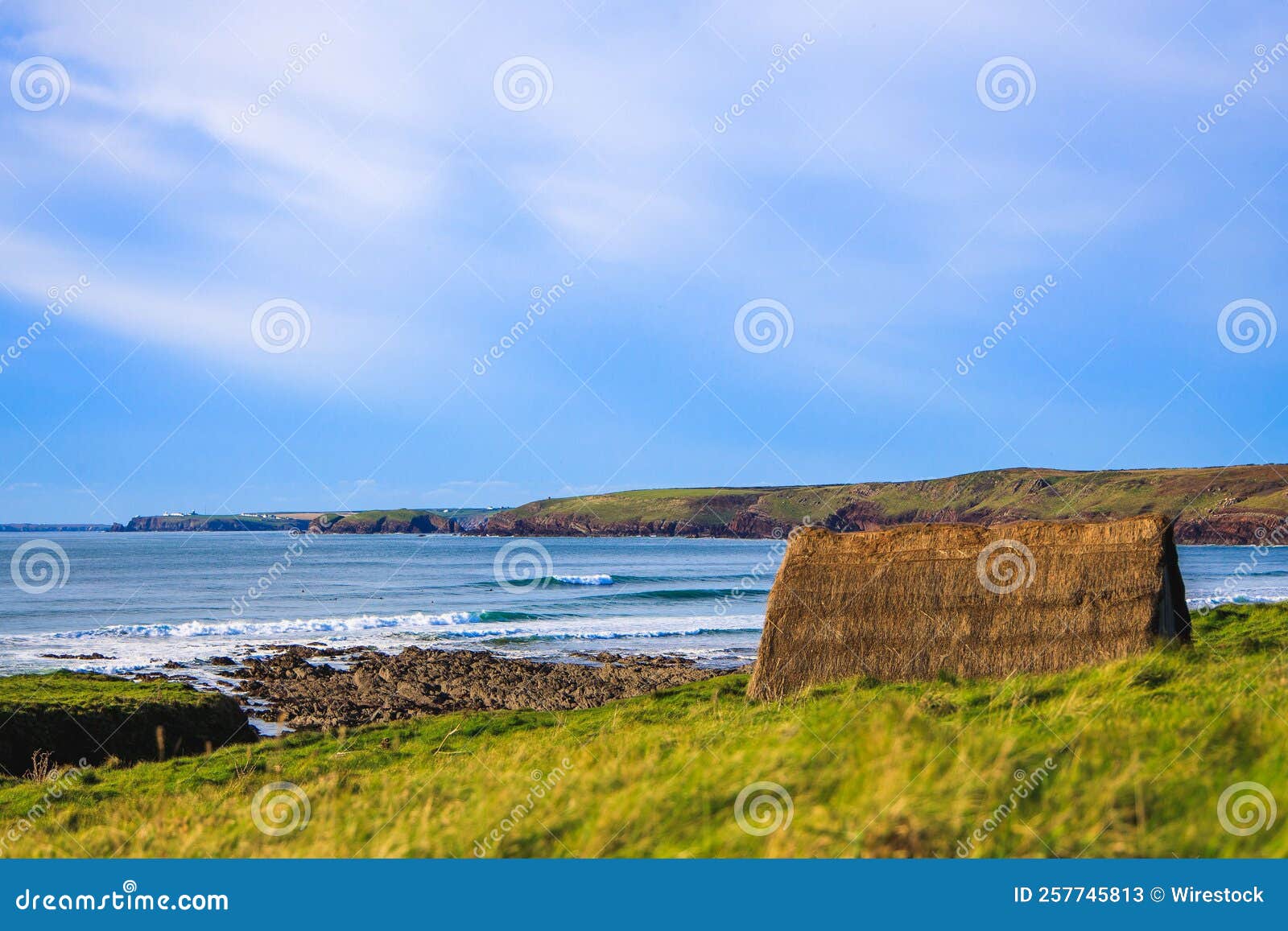 Landscape View of the Freshwater West Beach in Wales with Seaweed Hut ...