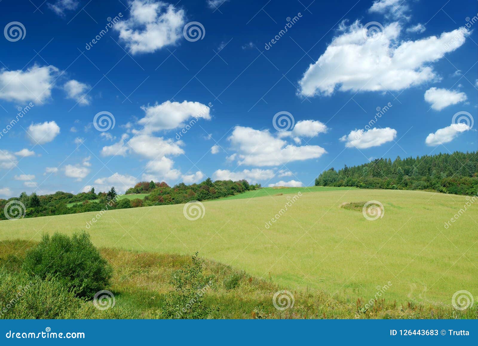 Landscape, View of Green Rolling Fields Stock Image - Image of idyll ...