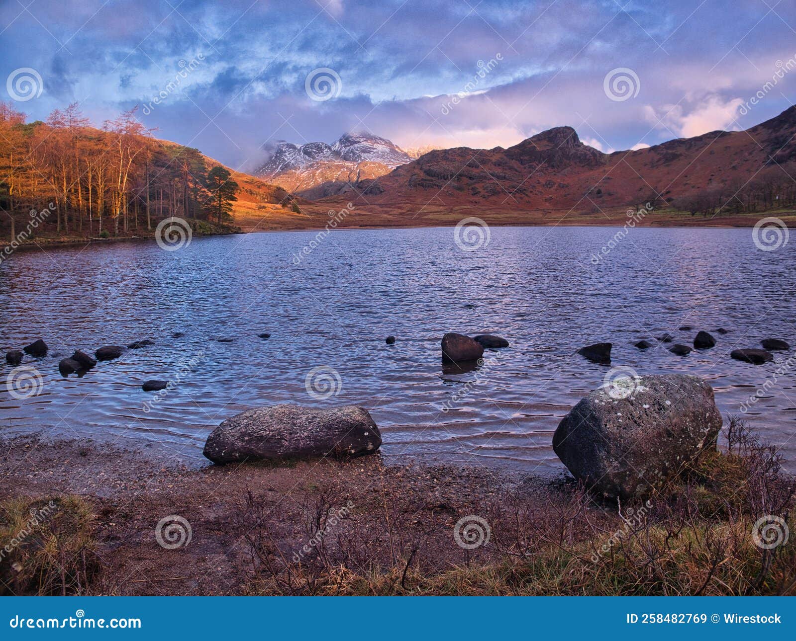 Landscape View of the Lakeside at Sunset Stock Image - Image of water ...