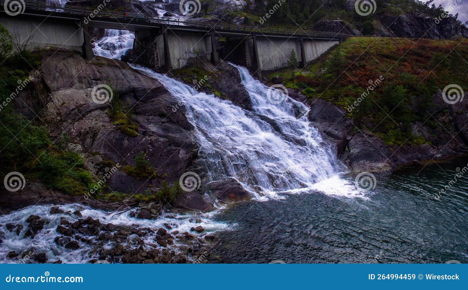 Landscape View of Langfoss Waterfall in Norway Falling on a River with ...