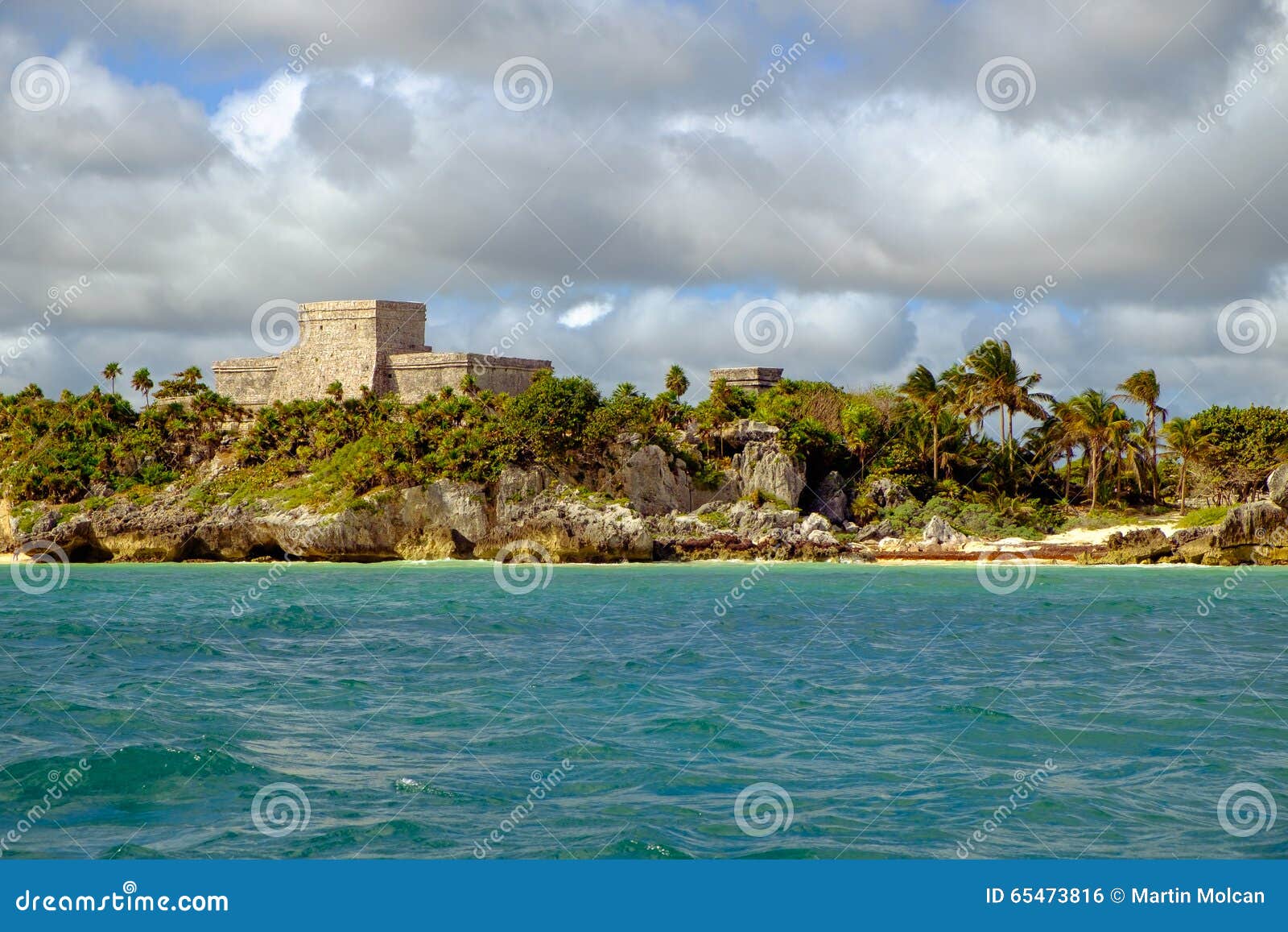 Landscape View of Mayan Ruins at Ocean Coast of Tulum Stock Photo ...