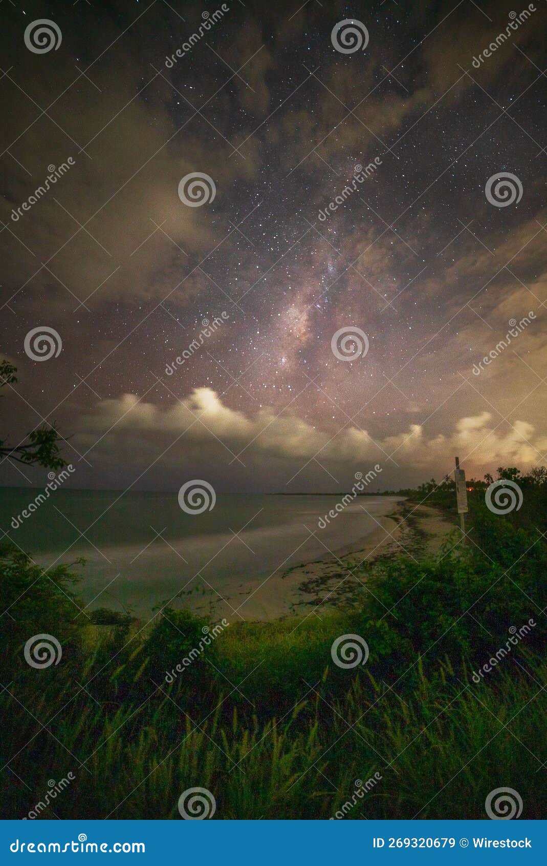 Landscape View with Milky Way Over a Sandy Beach Stock Image - Image of ...