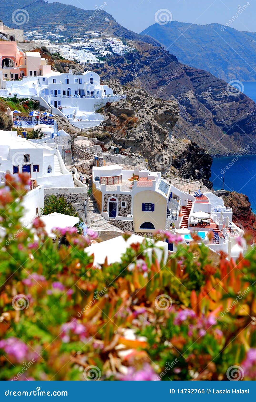 Landscape View in Santorini Stock Photo - Image of flowers, nature ...