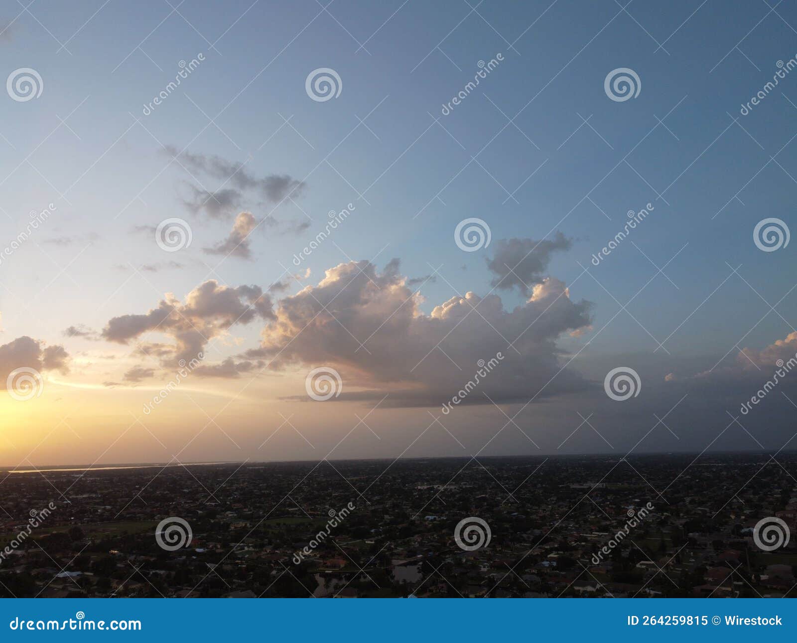 Landscape View of the Sunset Over the Town with Buildings Stock Image ...