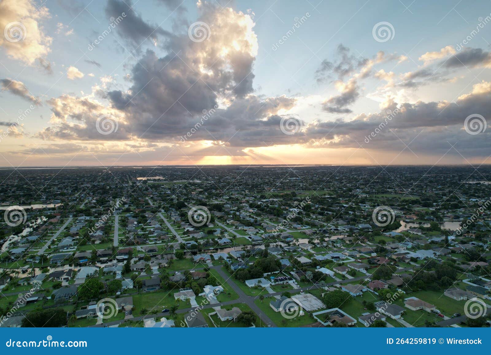 Landscape View of the Sunset Over the Town with Buildings Stock Image ...