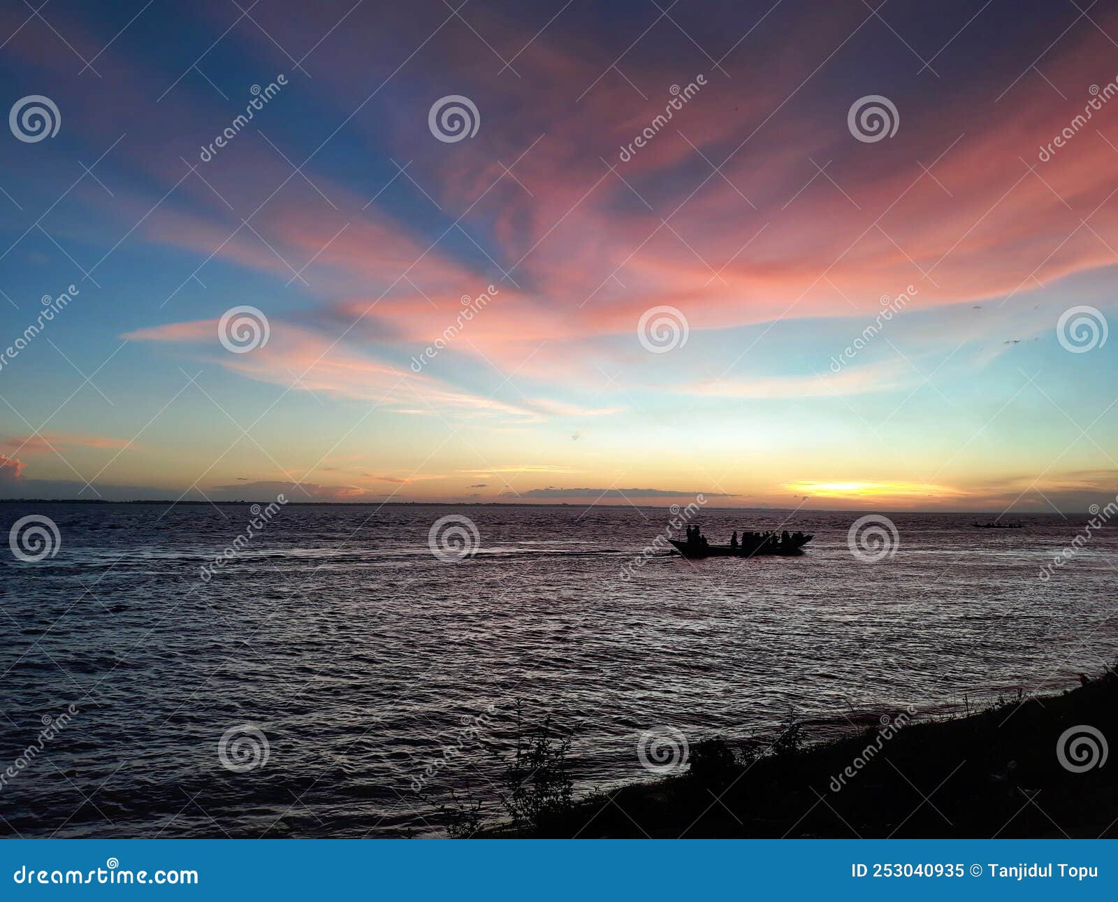 A Landscape View of Sunset at a River Side in Bangladesh. Stock Image ...