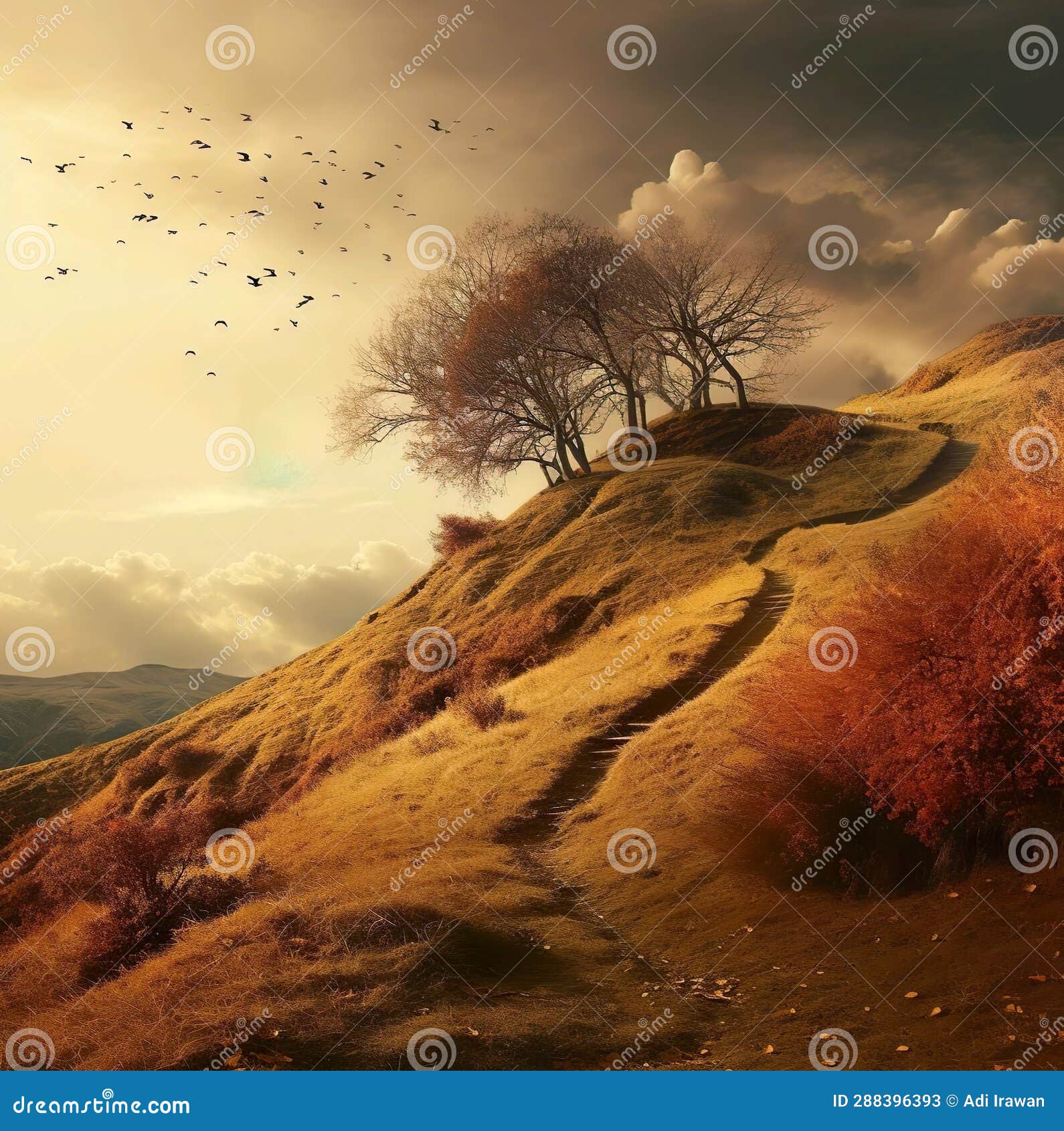 Landscape View with Sunset and Tree Stock Image - Image of background ...