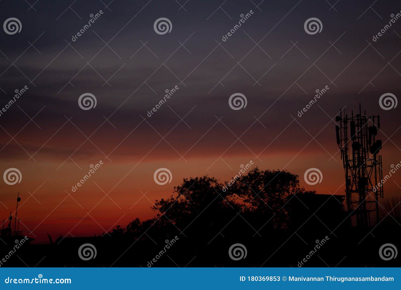 Landscape View of the Sunset with Trees and Cellphone Tower Stock Image ...