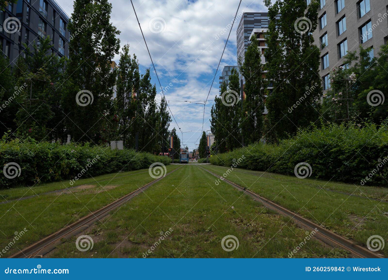 Landscape View of the Tram Alley on a Sunny Day in Bjorvika, Oslo ... Landscape View of the Tram Alley on a Sunny Day in Bjorvika, Oslo ...