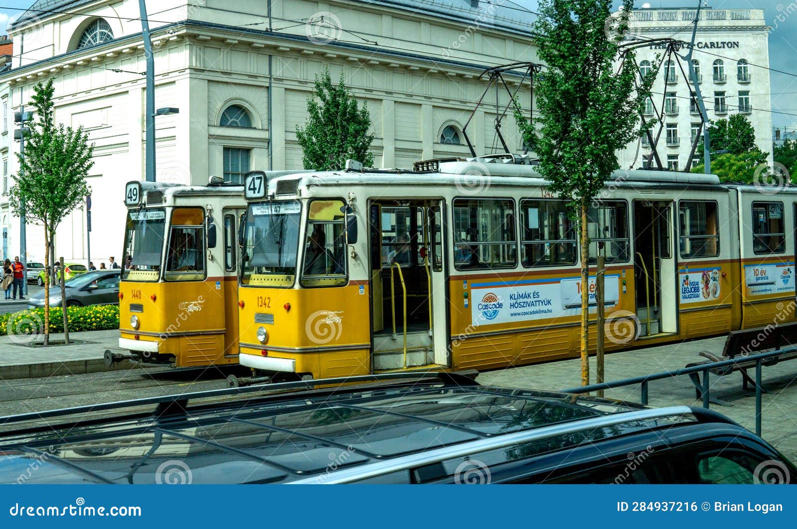 Landscape View of Two Trams Idling Side by Side, from the Budapest Tram ...
