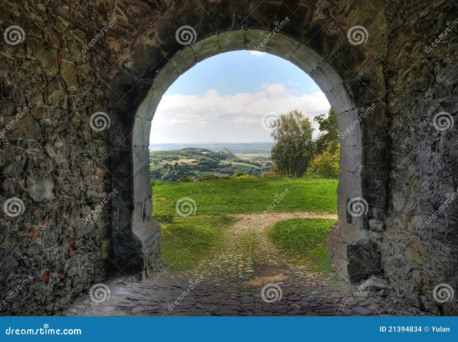 Landscape Viewed through a Stone Gate (HDR) Stock Photo - Image of ...