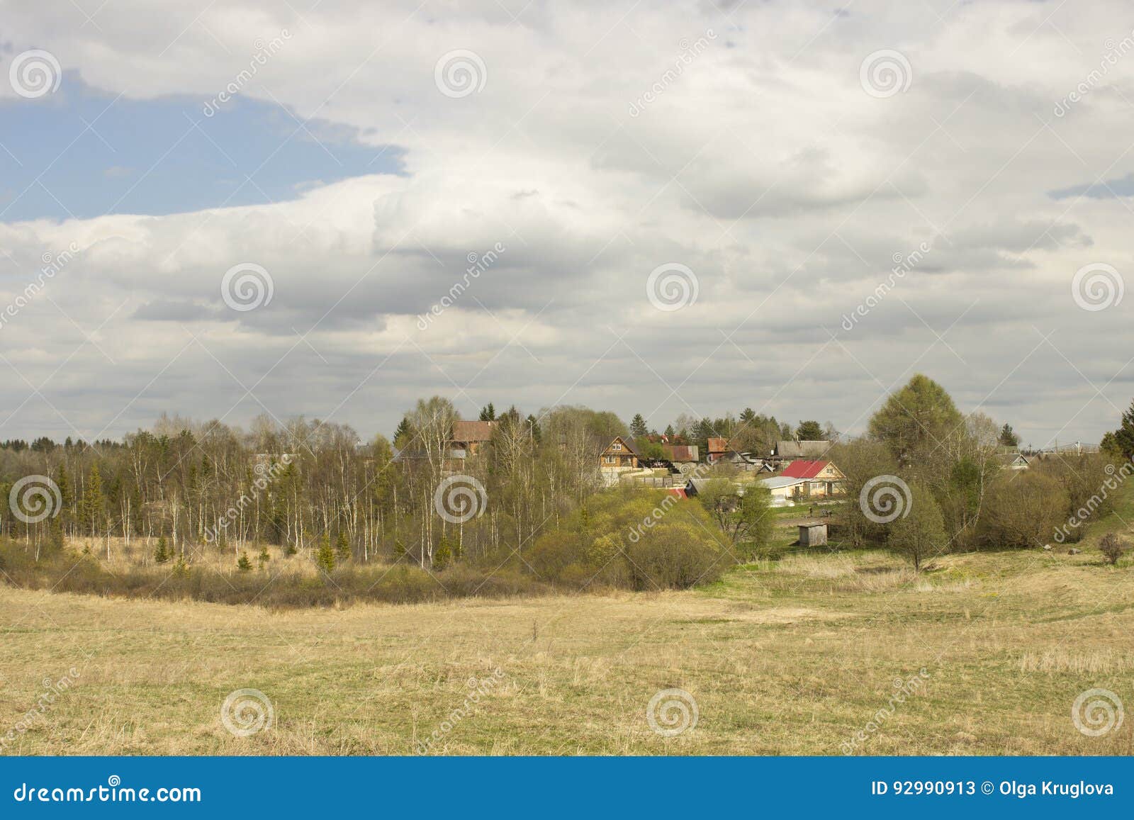 Landscape. the Village is on a Hill. Spring Stock Image - Image of ...