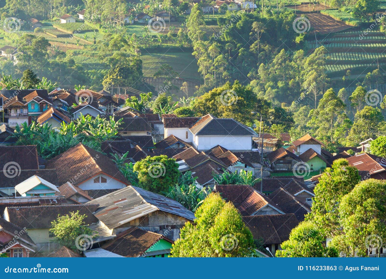 Landscape of a Village with Rooftops of the Villagers` Homes. Stock ...