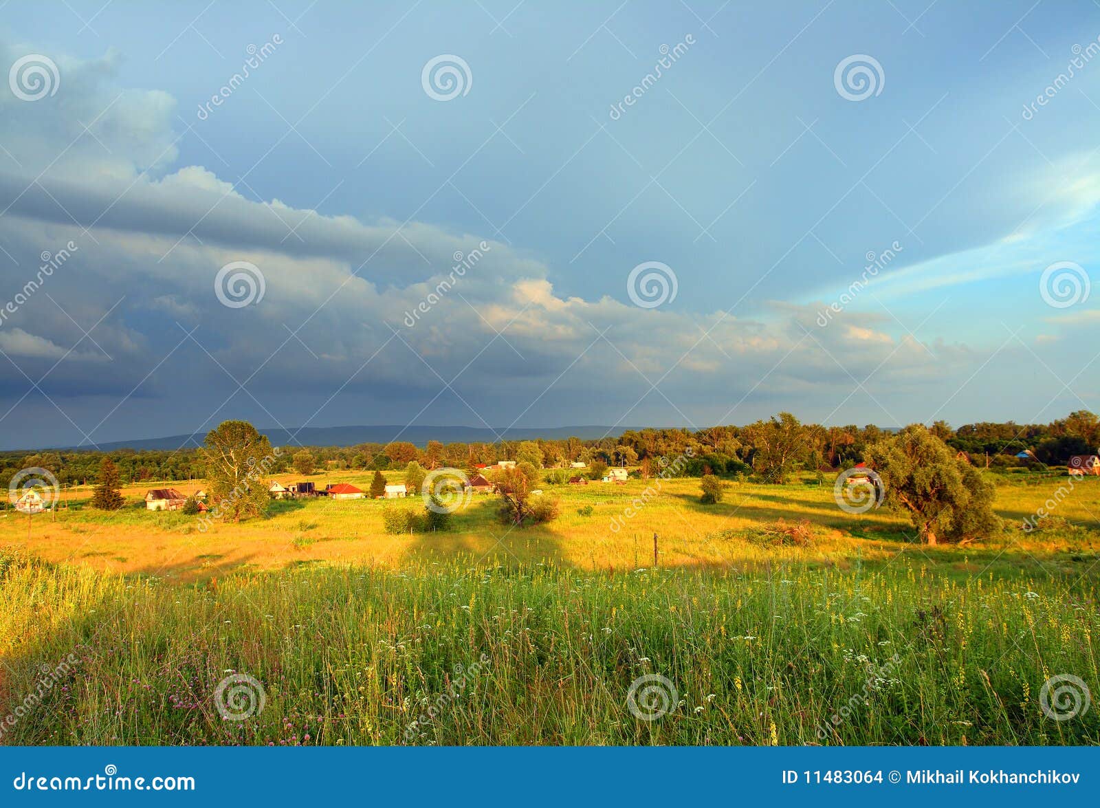 Landscape with Village Valley Stock Photo - Image of cloudscape, beauty ...