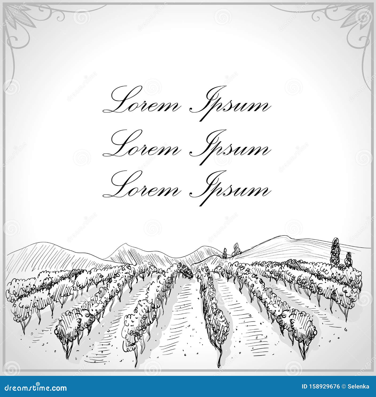 Landscape with Vineyard Graphic Illustration Stock Vector ...