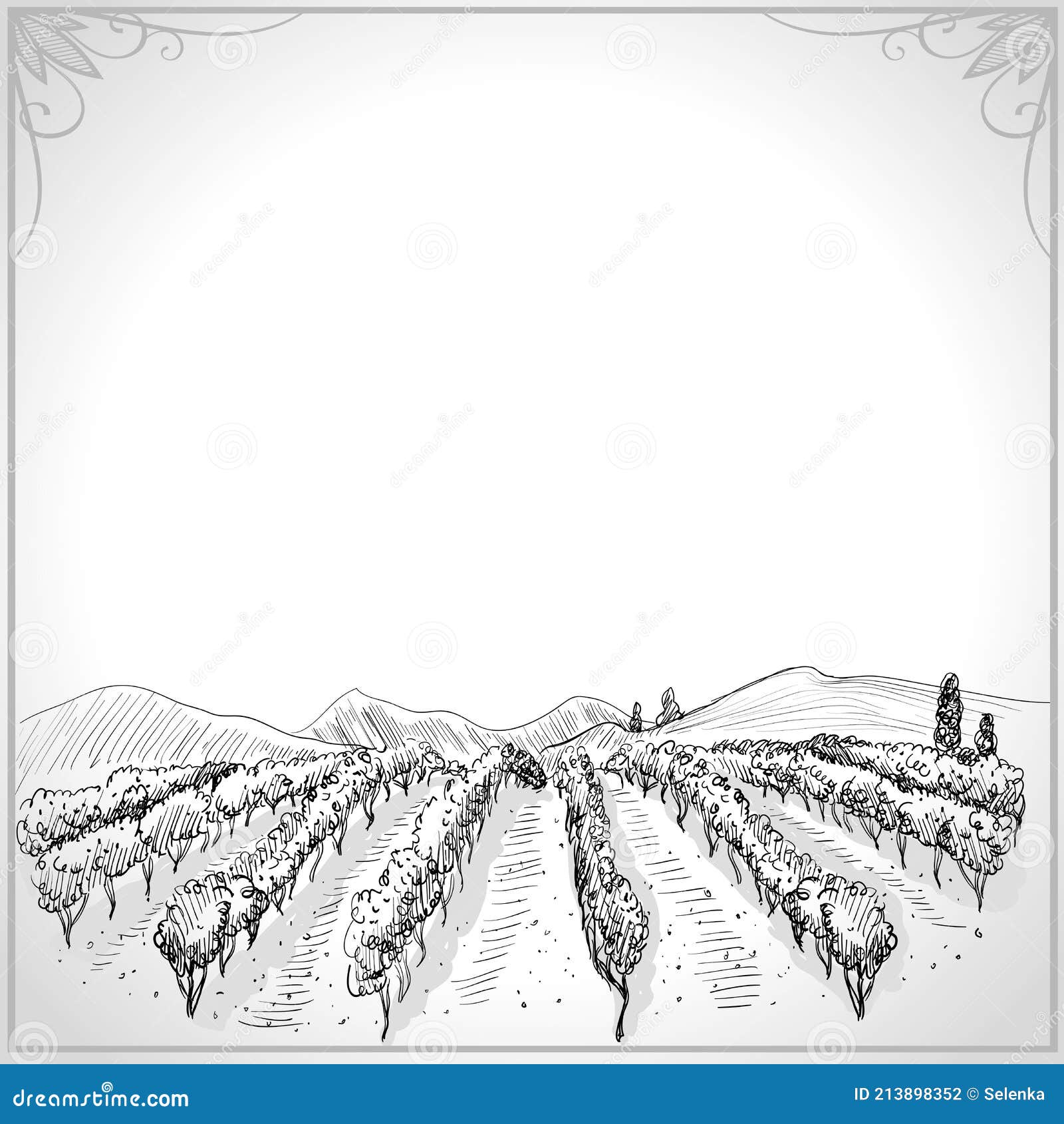 Landscape with Vineyard Graphic Illustration Stock Illustration ...