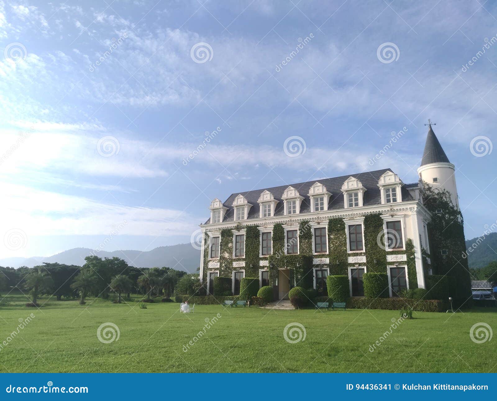 Landscape Vintage Building and Blue Sky and Mountain Stock Image ...