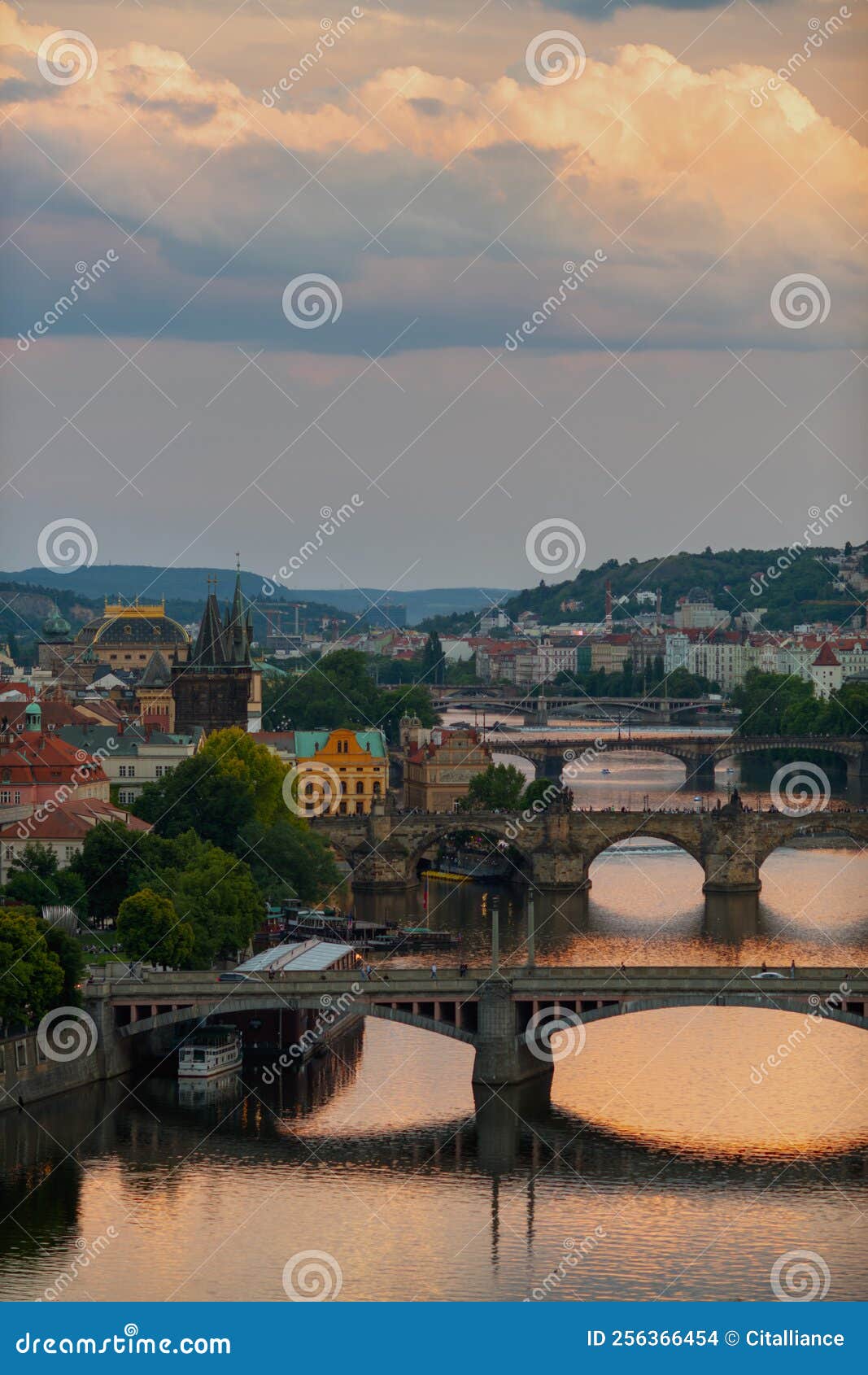 Landscape with Vltava River in Evening in Prague, Czech Republic Stock ...