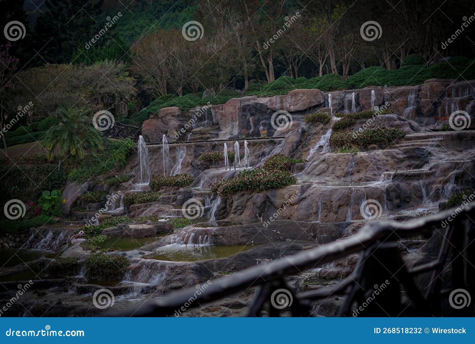 Landscape of Waterfalls Over Rocks with Trees and Plants Stock Photo ...