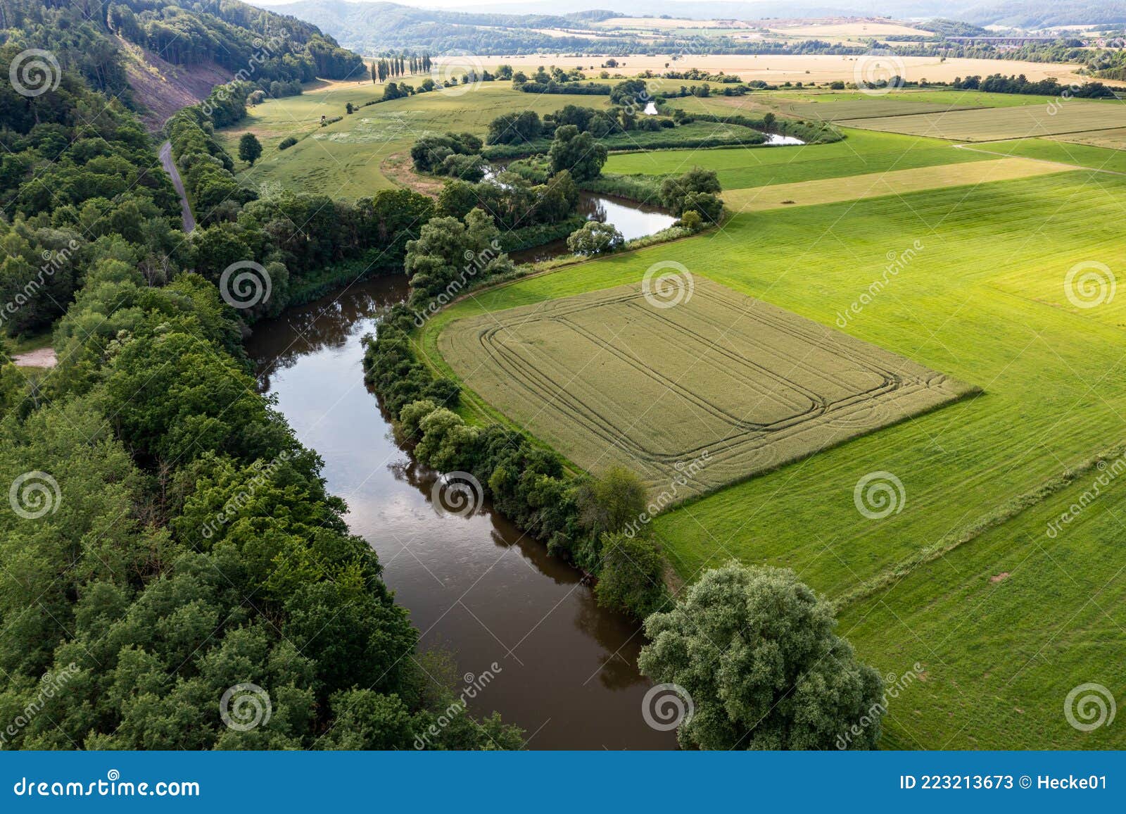 Landscape of the Werra Valley with the Werra River and Agriculture ...