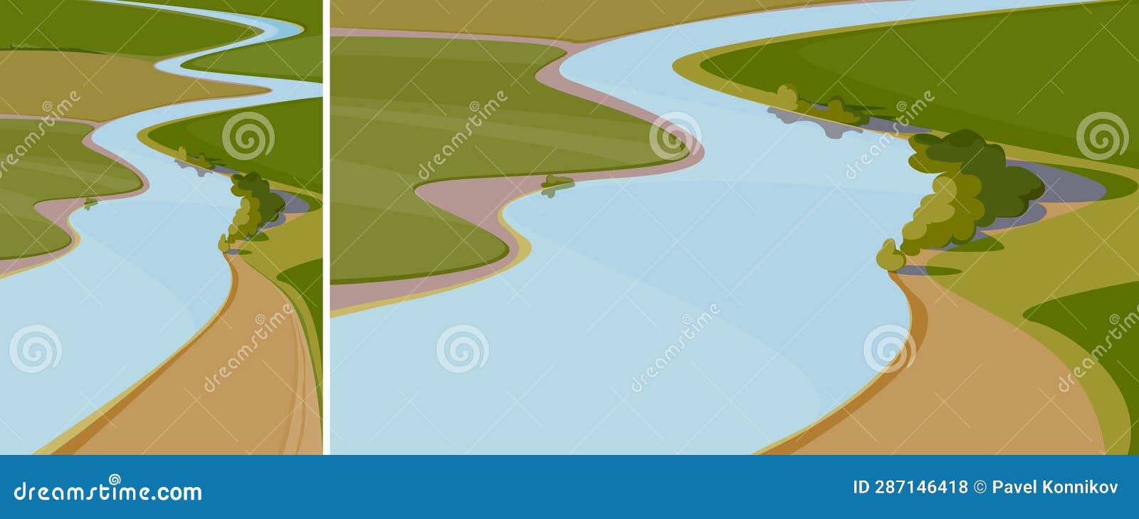 Landscape with wide river. stock illustration. Illustration of hill ...