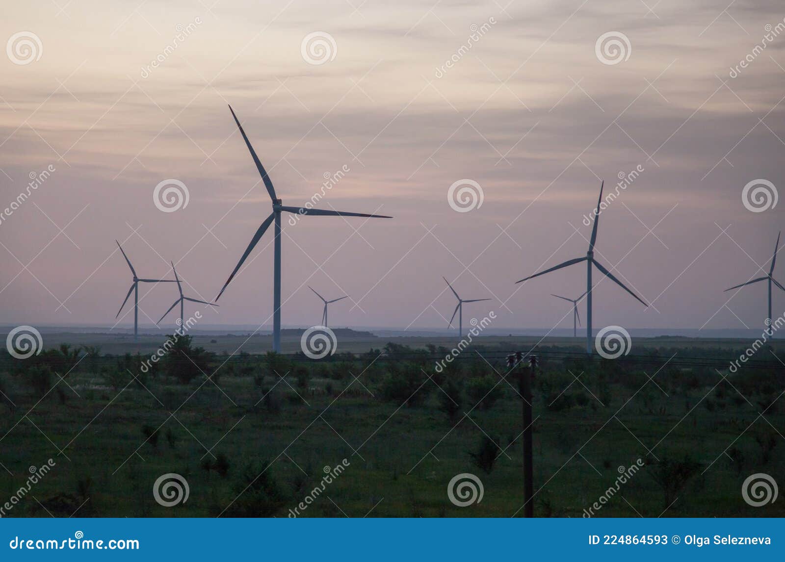 Landscape with wind farms stock image. Image of farm - 224864593