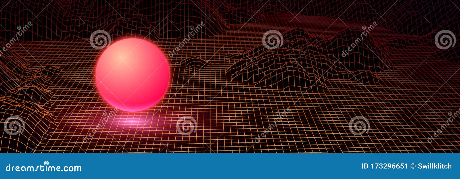 Landscape with Wireframe Grid of 80s Styled Retro Computer Game Stock ...