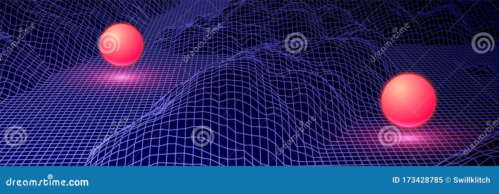 Landscape with Wireframe Grid of 80s Styled Retro Computer Game Stock ...