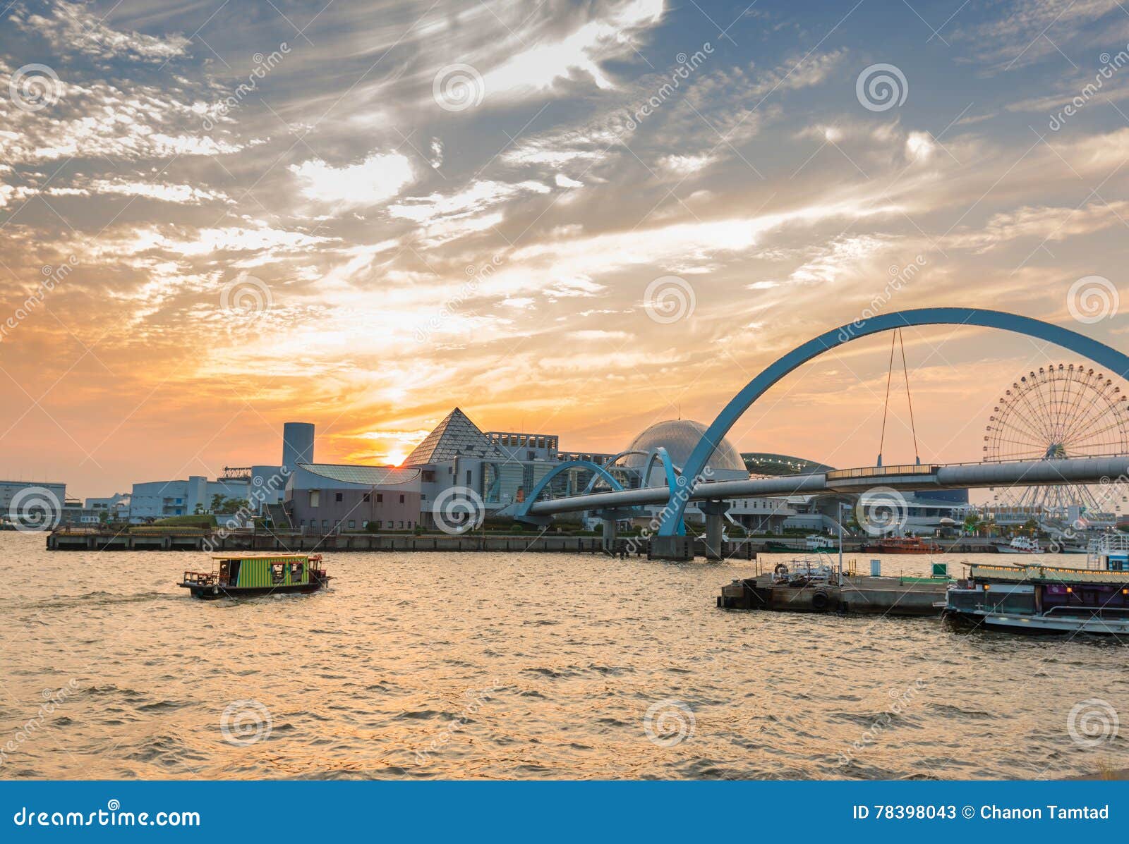 Landscape of Wonderful Sunset Over Sea Harbor. Stock Image - Image of ...
