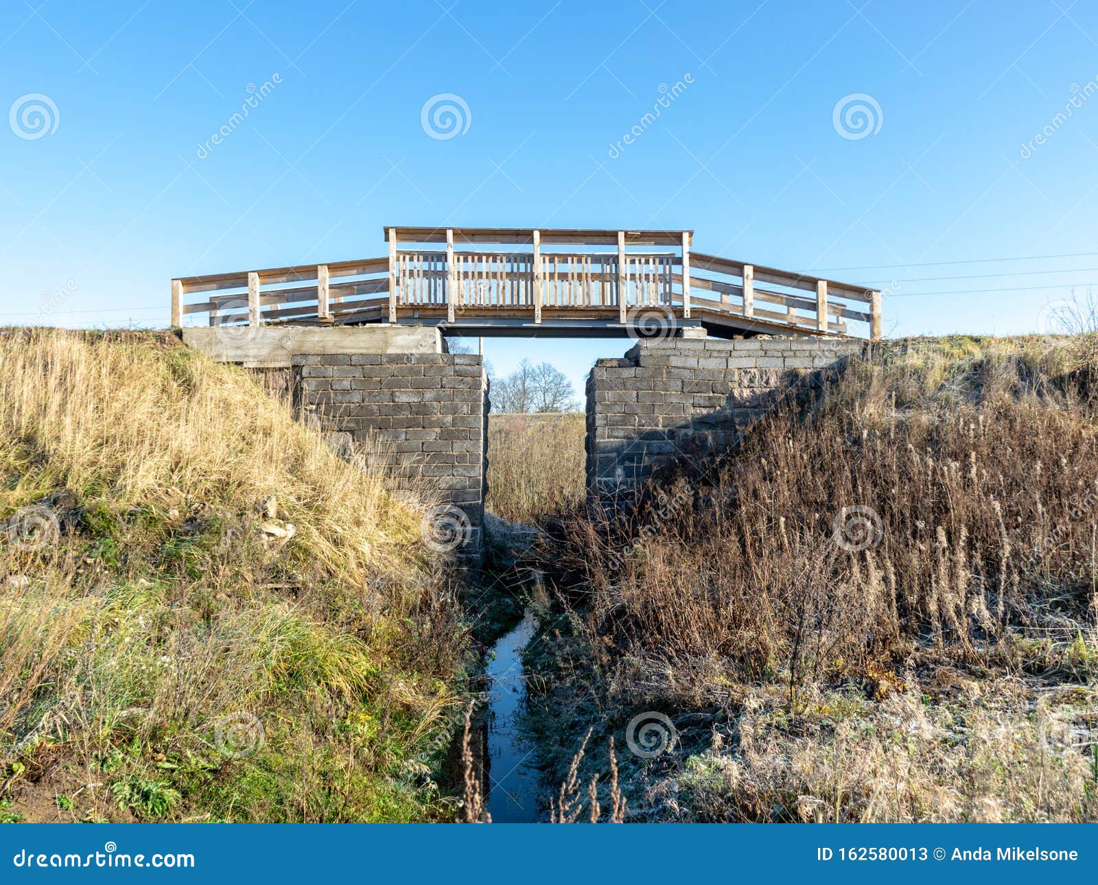 Landscape with Wooden Bridge Over the Ditch Stock Image - Image of ...